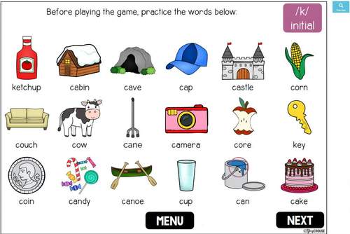 /k/ Articulation Game for Speech Therapy BOOM CARDS™ Click It by Stacy ...