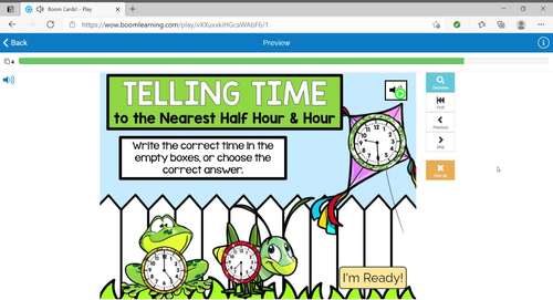 Telling Time to the Hour and Half Hour Spring BOOM Cards™ Reading a Clock