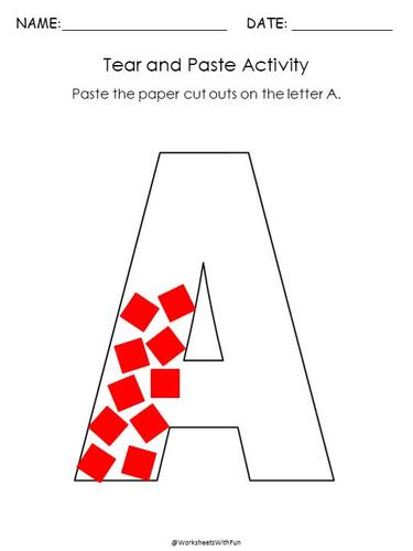 Alphabet Letters Worksheets, PreK Tear/Paste Activities, Back to School ...