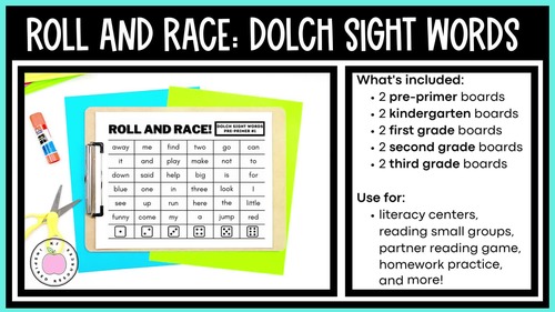 Roll and Race Sight Word Game - Dolch Words List Activity | TpT