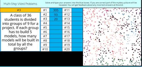Multi-Step Word Problems 4th Grade Math Pixel Art | 4.OA.3 | TPT
