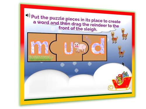 Christmas CVC Short Vowel U Jigsaw Puzzle Boom Cards by Teacher's Pride