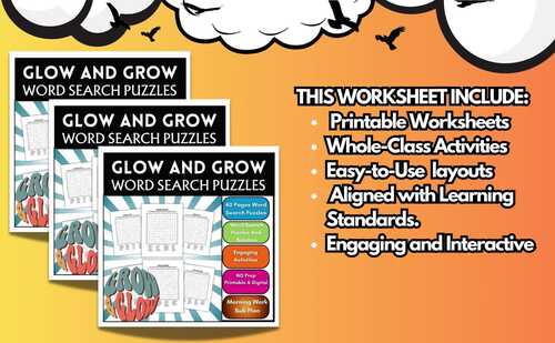 Glow And Grow Word Search Activities Morning Work Sub Plans 4th,5th,6th ...