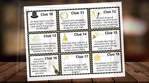 New Year's Treasure Hunt for Kids | 27 Printable Riddle Clues | Indoor ...
