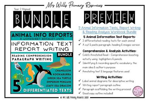 5 Animal Information Texts, Report Writing & Reading Analysis Workbook ...