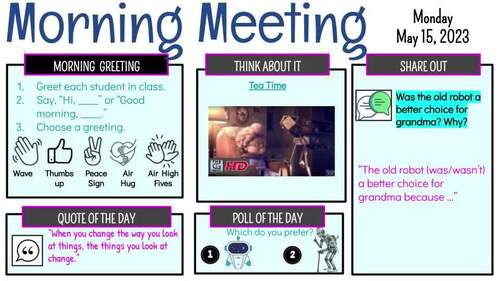 Morning Meeting SEL 1 - 33 (Yearlong) - Editable Slides | TPT