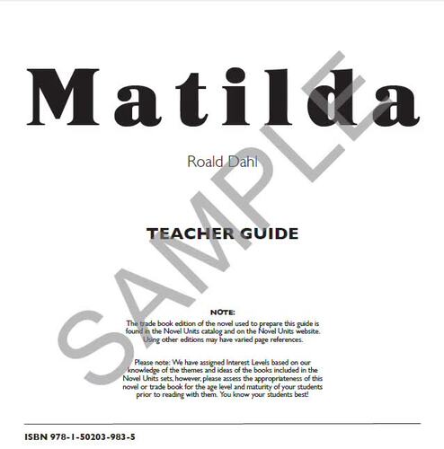 Matilda Novel Units® Teacher Guide Novel Study | TPT