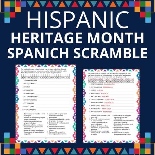 Hispanic Heritage Month Spanish Decoding Puzzle Challenging Vocabulary