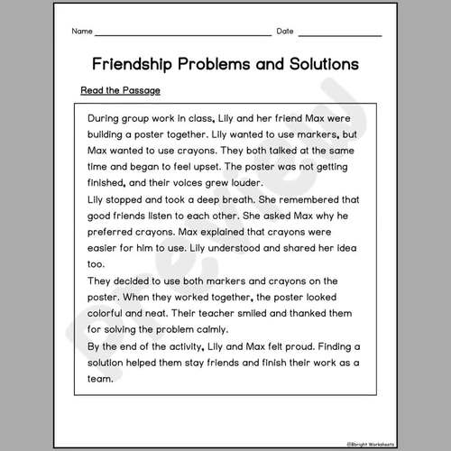 Reading Comprehension: Friendship Problems & Solutions | Grade 2–3 | No ...