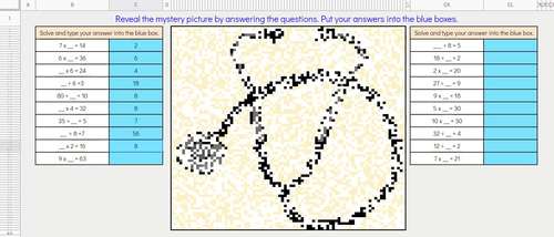 Digital Math Pixel Art Mystery Picture 3rd Grade TEKS 3.5.D - Fact Fluency