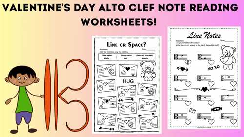 Alto Clef Note Reading Worksheets for Valentine`s Day | Music Note Names