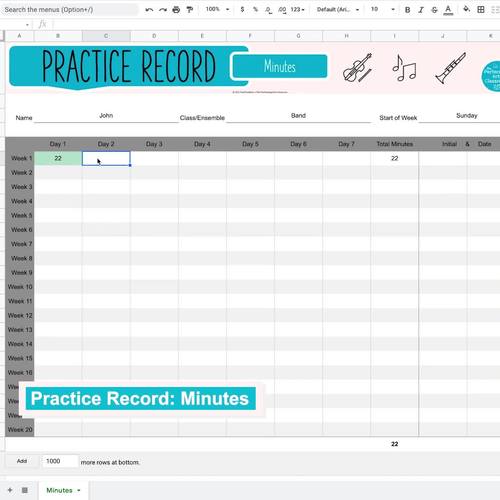 Music Practice Records made for Google Sheets by The Performing Arts ...