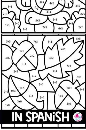Color by Number in Spanish Addition Autumn Fall | Color by Code ...