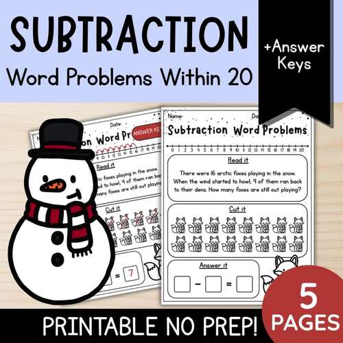 Winter Math: Subtraction Word Problems Within 20 NO-PREP! | 1st and 2nd ...