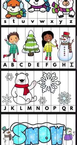 Winter Alphabet order ABC Puzzles- Letter Sequence Game for Kindergarten