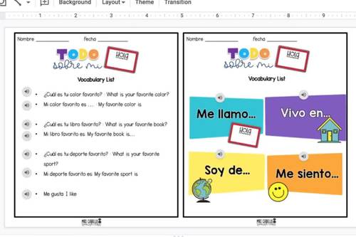 Distance Learning - All About Me in Spanish - Todo Sobre Mi Digital Slides