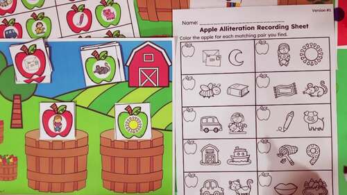 Apple Theme Alliteration Beginning Sounds Match Game - Phonological ...