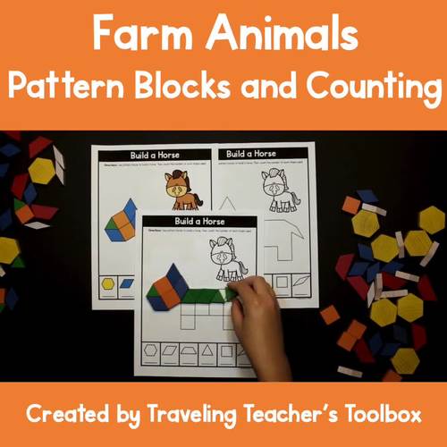 Farm Animals Pattern Blocks and Counting by Traveling Teacher's Toolbox