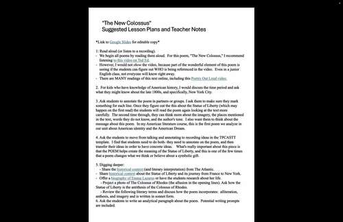"The New Colossus" Poetry Analysis: Print and Go Lessons | TPT