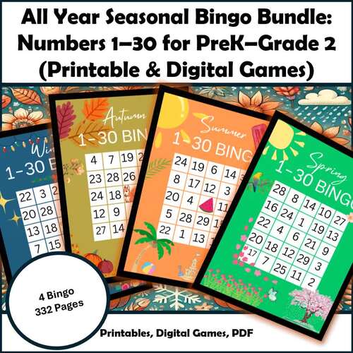 Seasonal Bingo Bundle: Numbers 1–30 for PreK–Grade 2 (Interactive ...