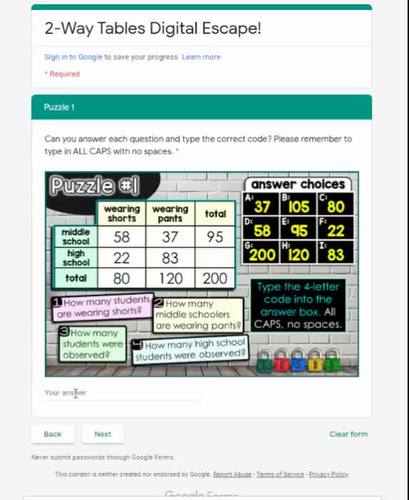 2-Way Tables Digital Math Escape Room by Scaffolded Math and Science