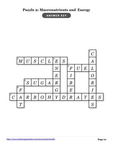 Elementary Health Kids Nutrition and Food Groups Sub Plans Crossword Puzzle