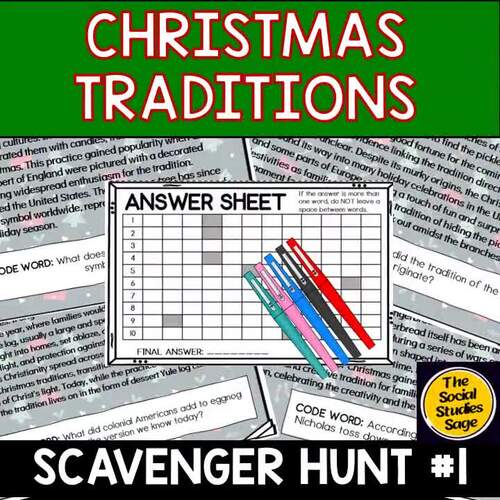 Christmas Traditions History Scavenger Hunt - Reading Comprehension ...