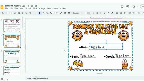 Summer Reading Challenge & Log Printable and Google Slides for K-5th Grades