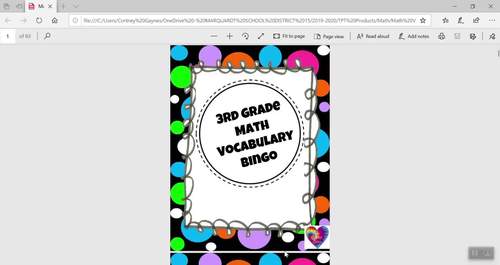 3rd Grade Math Vocab BINGO (4 different games) Distance or In Class