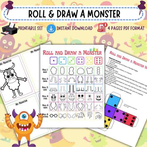 Roll & Draw a Monster Game | Roll and Draw Halloween Game | Halloween ...