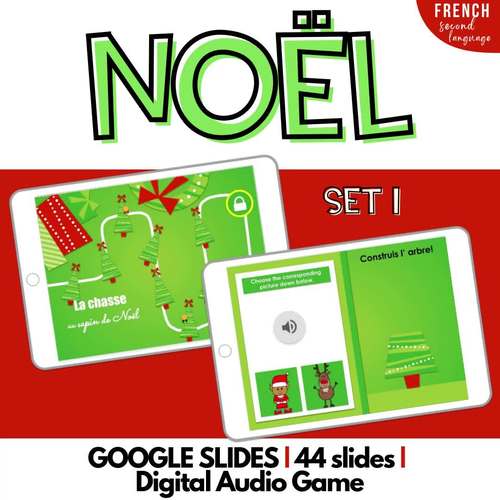French Christmas Vocabulary Activities GOOGLE SLIDES | NOËL Tree Hunt SET 1