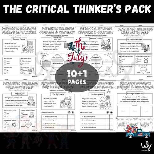 4th of July Critical Thinking Activities: No-Prep Reading & Sequencing Pack