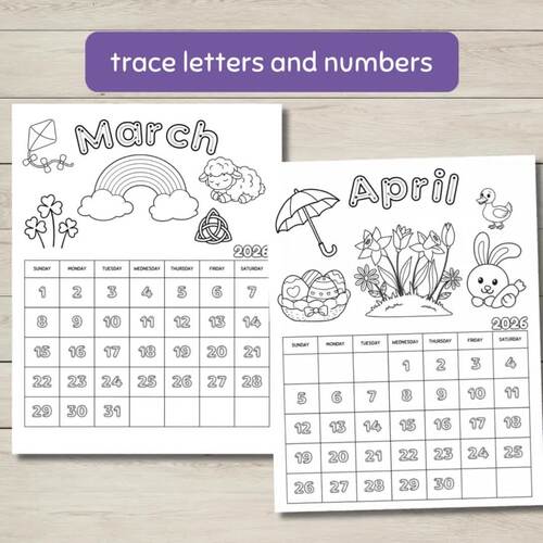 2026 Coloring Calendar and Number Tracing End of Year Activity or ...