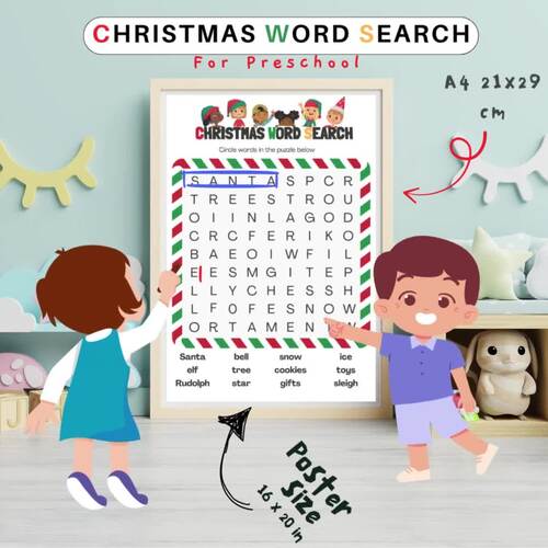 Christmas Word Search, Christmas game Activity, Kindergarten - 1st grade