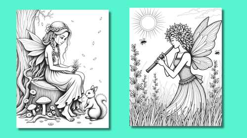 Forest Fairies: Fantasy Coloring Book | Printable PDF 30-page | TPT