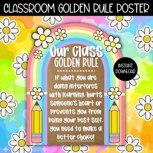 Pastel Rainbow Classroom Golden Rule Poster, Retro Daisy Behavior ...