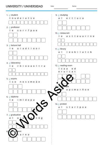 Spanish English Bilingual Vocabulary Worksheets Cards Puzzles Games ...