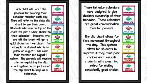 Behavior Calendar and Clip Chart (Monster Theme) by Kindergarten ...