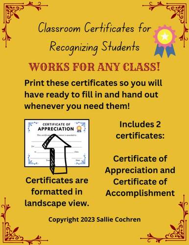 Classroom Certificates for Recognizing Students (Work for Any Class)
