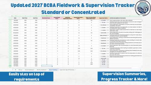 Updated 2027 BCBA Fieldwork Supervision Hours Tracker Template | Excel & GSheets