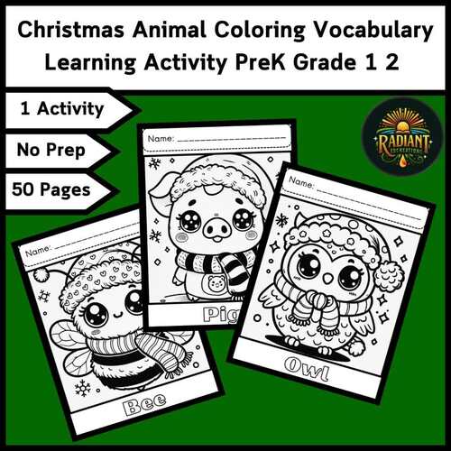 Christmas Animal Coloring Vocabulary Learning Fun Activity PreK Grade 1 2