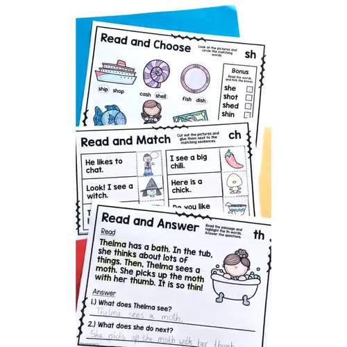 Digraphs and Blends Reading Activities sh, ch, th, wh digraphs & s, r ...