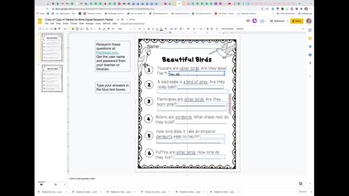 Pebble Go Bird Research for Google Slides by Little Library of Learning