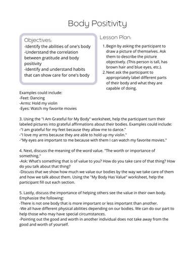 Body Positivity-Full Lesson and Handouts by He Sent Me Here | TPT
