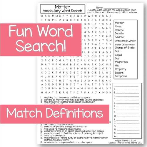 Properties of Matter Vocabulary Word Search & Definition Review Print ...