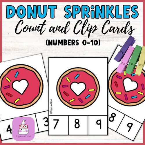 Valentine's Day Count and Clip Cards (Donut Sprinkles) by Hippo and Kiwi