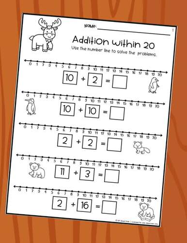 Arctic & Polar Animals Number Line Addition Within 20 Worksheets No ...