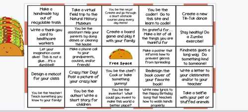 Fun At- Home Activities Bingo for Google Classroom (Distance Learning)