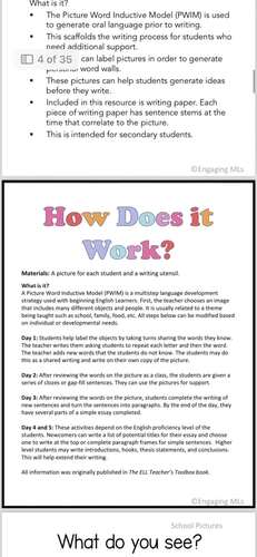 High School Newcomer ELD ESL School Vocab Writing: Picture Word ...