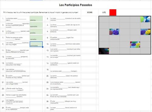 Spanish Past Participles Mystery Picture Puzzle by Manzana para la maestra